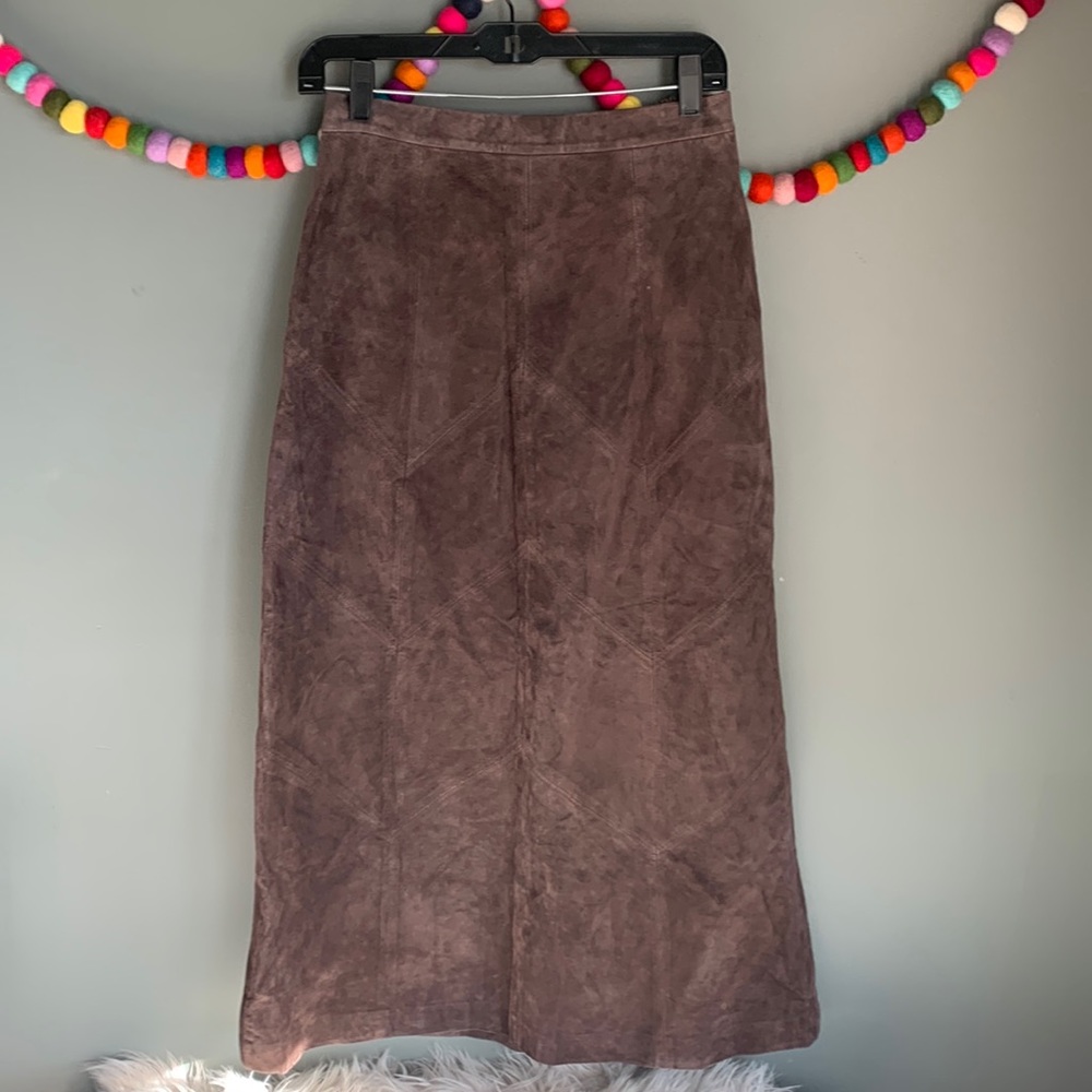 Vintage Linea Brown Suede Leather Maxi Skirt - Gem